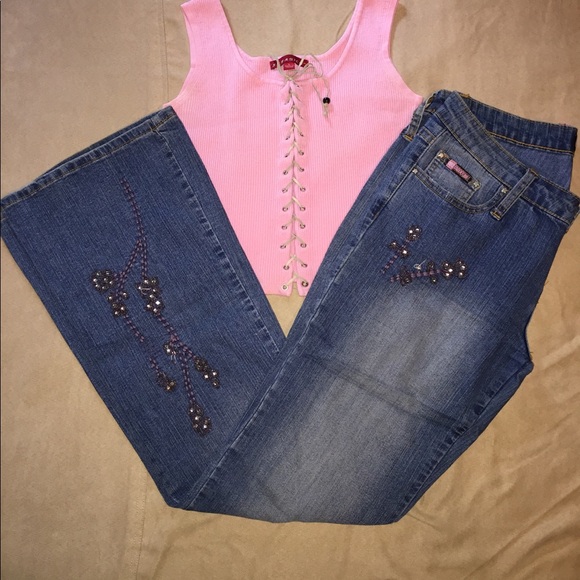 Bubblegum | Jeans | Pink Rhinestone Embellished Jeans Sz 9 | Poshmark